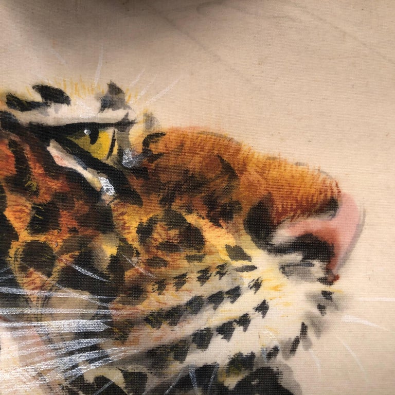 Japanese Antique Bold Hand Painted "STEALTH TIGER" Silk Painting at 1stDibs