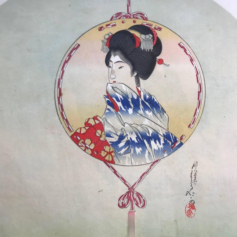 Japanese Antique Brilliant Colors Ten Woodblock Fan Prints Immediately ...
