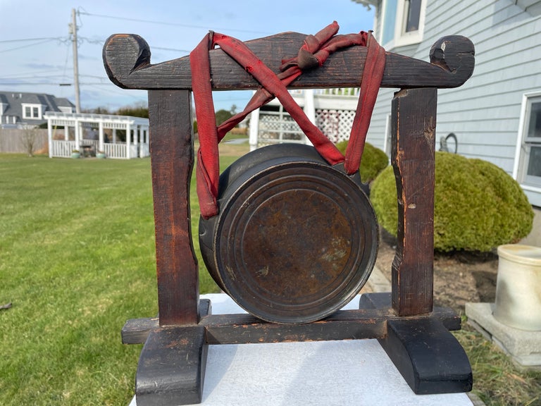 Japanese Antique Bronze Gong Original Stand and Striker at 1stDibs