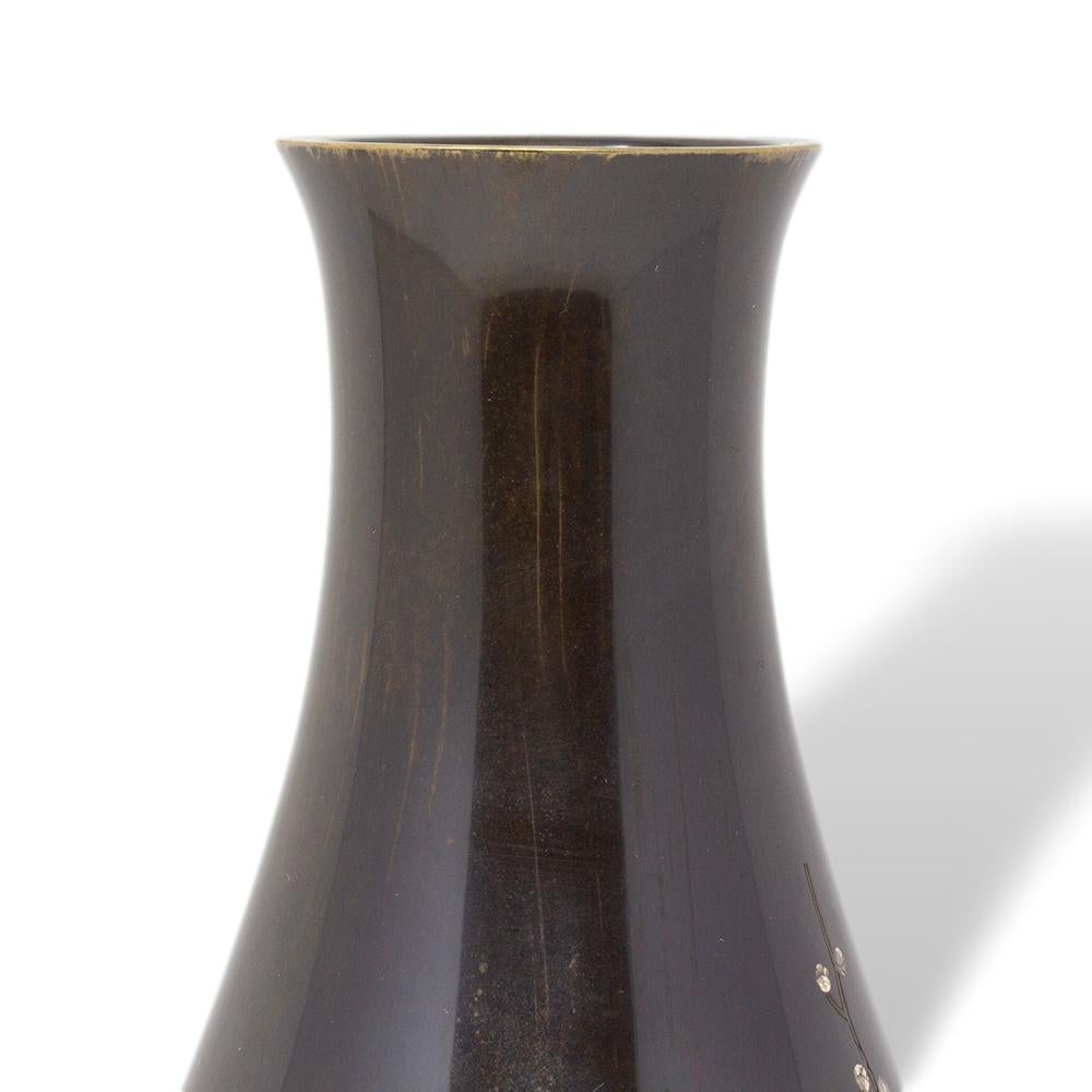 Japanese Antique Bronze Shakudo Crane Vase For Sale at 1stDibs