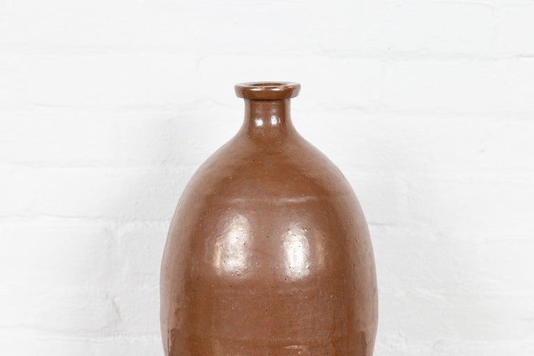 Japanese Antique Brown Tamba Tachikui Ware Sake Jug from the Early 20th ...