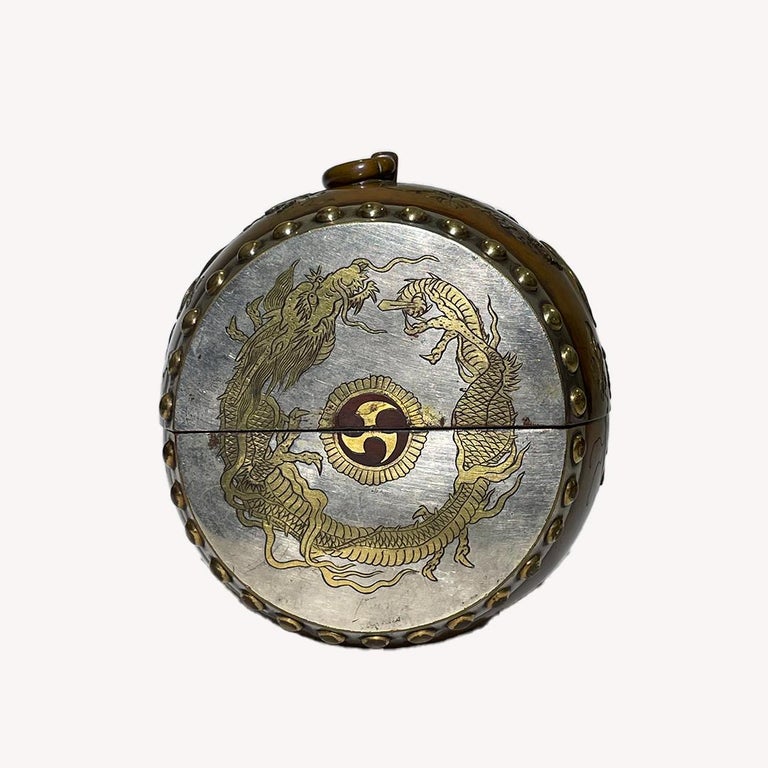 Japanese Antique Drum-Shaped Bronze Box, Meiji Period For Sale at 1stDibs