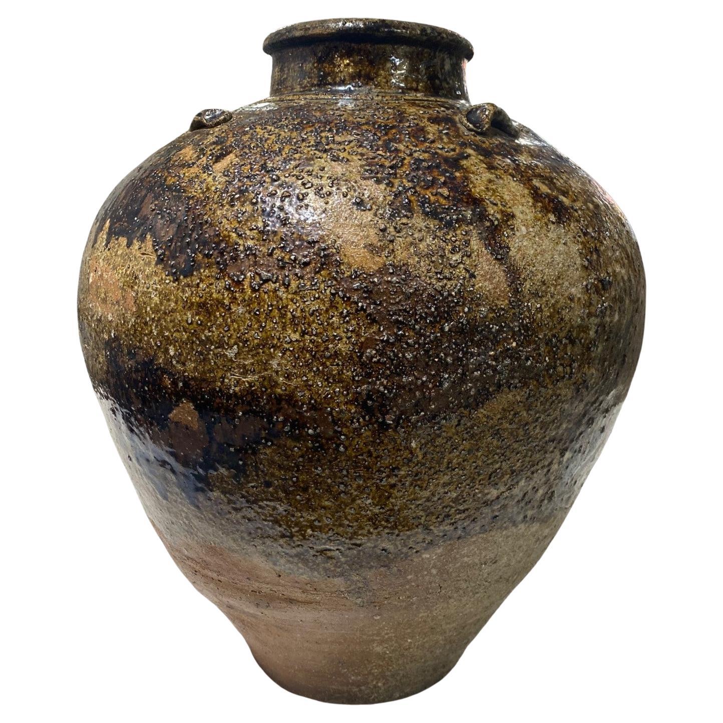 Japanese Antique Edo Wabi-Sabi Tamba Tanba Large Art Pottery Jar Tsubo ...