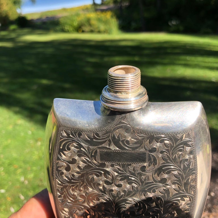 Japanese Antique Fine Pure Silver Drinking "Hip" Flask, Finely Carved ...