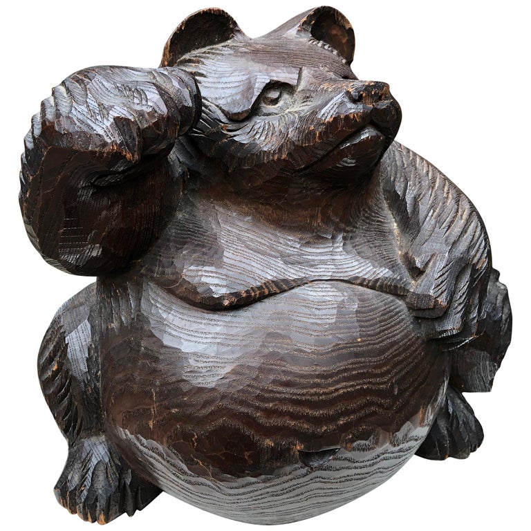 Japanese Antique Folk Tanuki Handmade Hand Carved One-of-Kind Rare ...