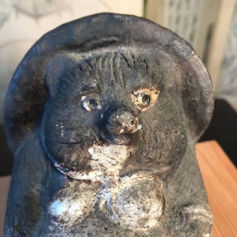 Japanese Antique Folk Tanuki Handmade Hand Glazed Big Belly Party Hero ...