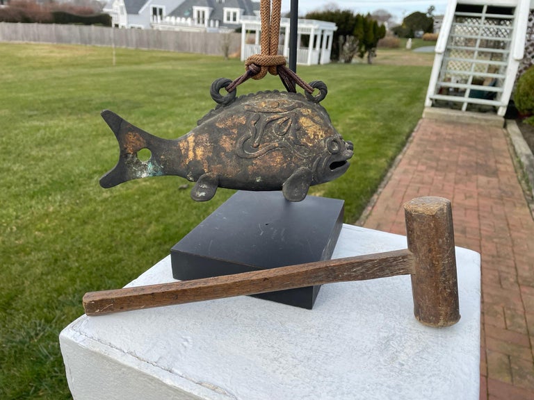 Japanese Old Vintage Gilt Bronze Fish Bell and Wood Striker at 1stDibs