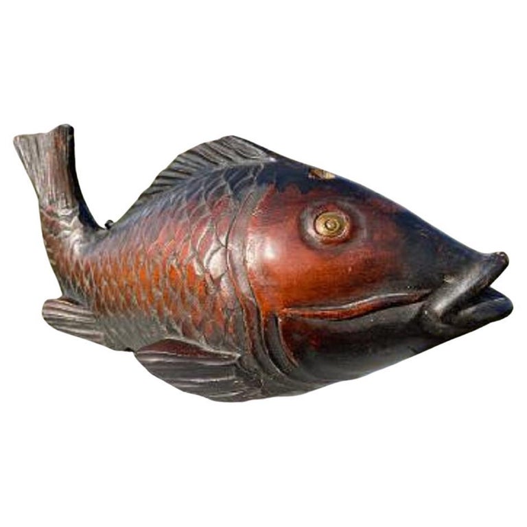 Japanese Antique Hand Carved Wood Koi Good Fortune Fish 19thc For Sale ...