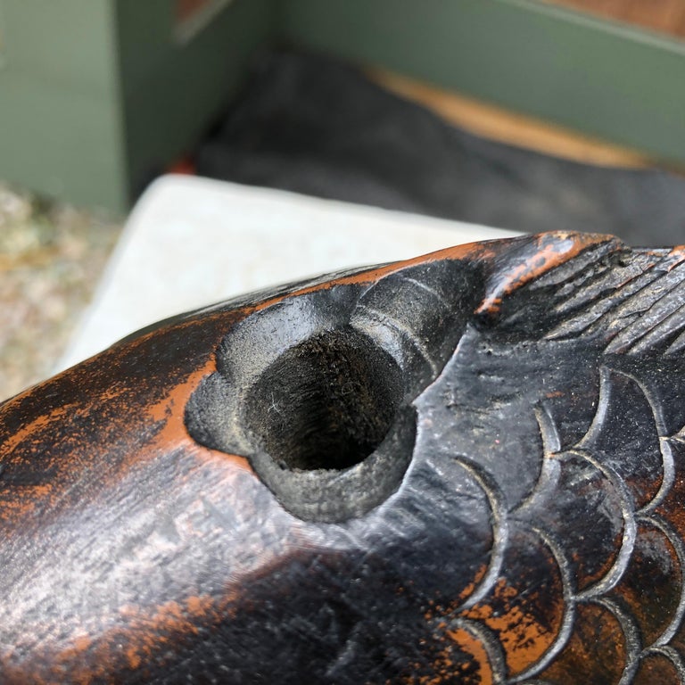 Japanese Antique Hand Carved Wood Koi Good Fortune Fish Sassy Tail ...