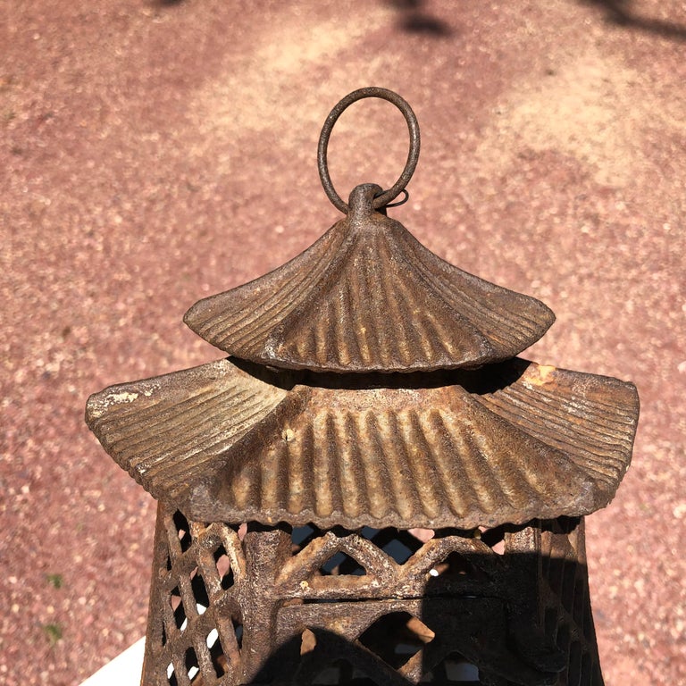 Japanese Antique Hand Cast Lantern "Double Pagoda" Motif at 1stDibs