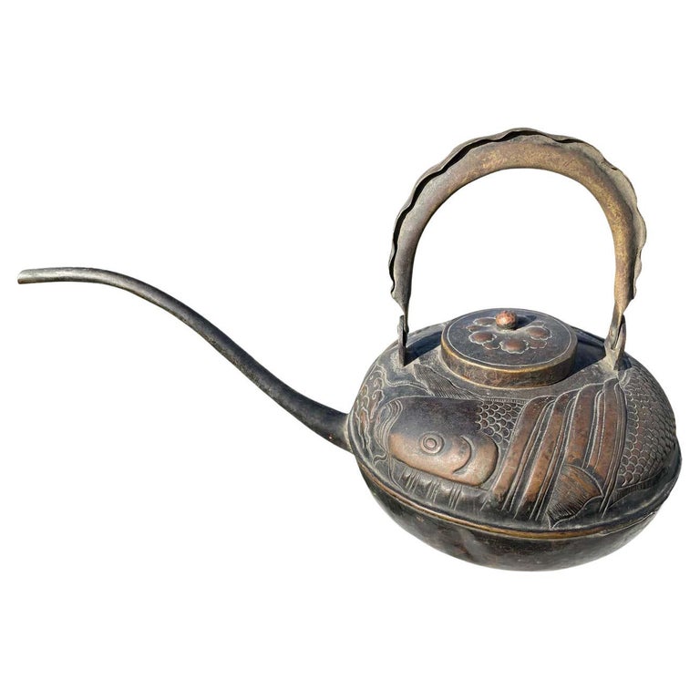 Japanese Antique Handcrafted Copper Watering Vessel "Koi and Waves" at ...