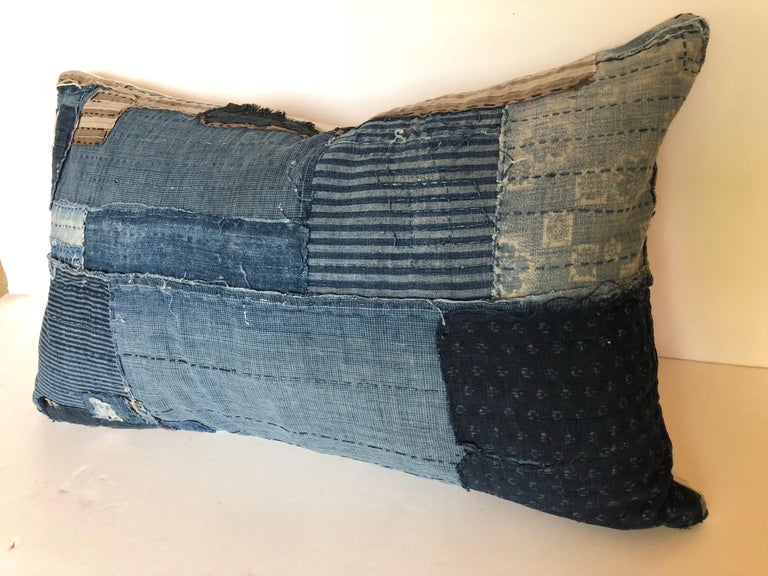 Japanese Antique Indigo Hand Loomed Cotton Boro Pillow with Sashiko ...