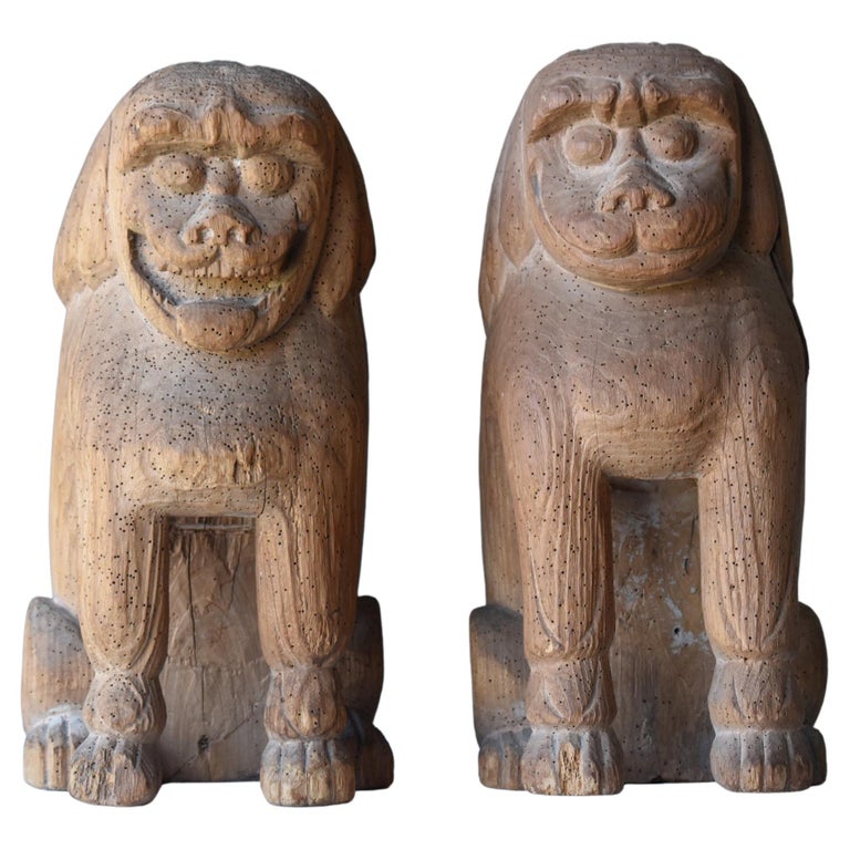 Japanese Antique 'KOMAINU' Shrine Guardian Dog Statues 1600s-1700s ...