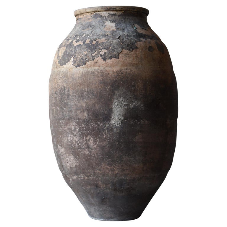 Japanese Antique Large Pottery 1860s-1900s / Tsubo Vessel Flower Vase ...