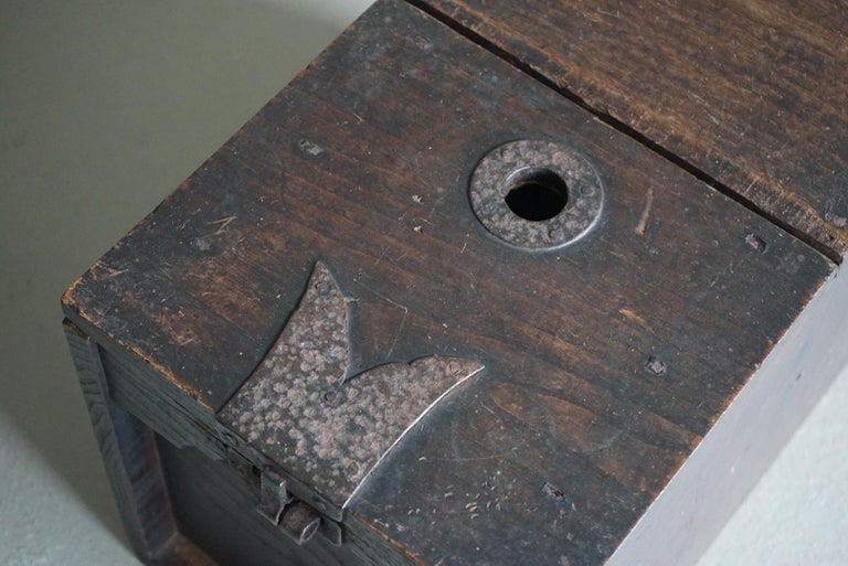 Japanese Antique Old Coin box Chestnut wood Edo Period Wabi-Sabi For ...