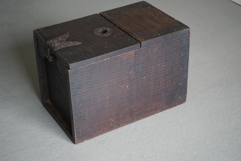 Japanese Antique Old Coin box Chestnut wood Edo Period Wabi-Sabi For ...