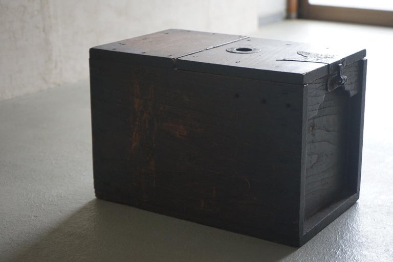 Japanese Antique Old Coin box Chestnut wood Edo Period Wabi-Sabi For ...