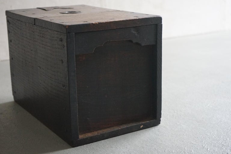 Japanese Antique Old Coin box Chestnut wood Edo Period Wabi-Sabi For ...