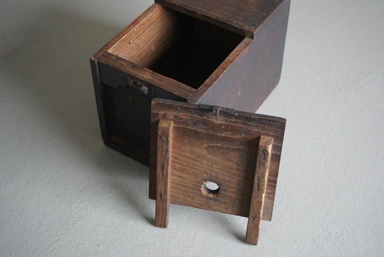 Japanese Antique Old Coin box Chestnut wood Edo Period Wabi-Sabi For ...
