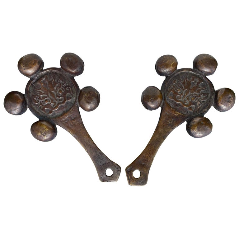 Japanese Antique Pair Bronze Shinto Ceremony Hand Bells at 1stDibs