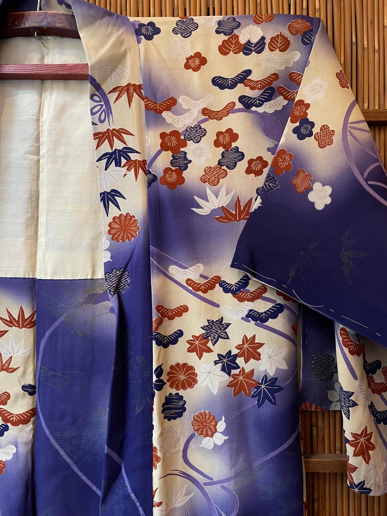 Japanese Antique Purple Haori Jacket with Silk, 1950s For Sale at 1stDibs