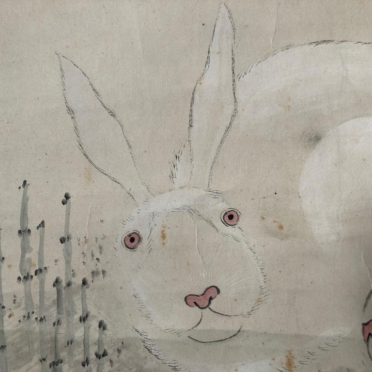 Japanese Rabbits Hand Painted Scroll at 1stDibs