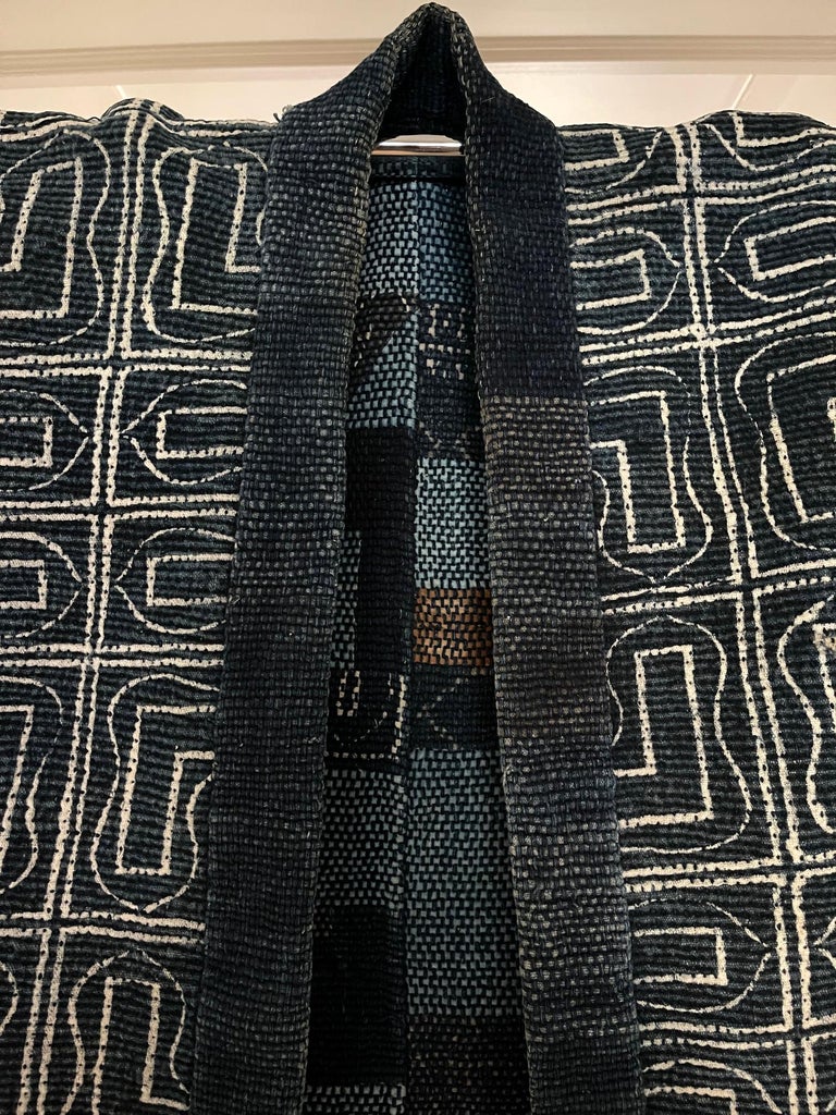Japanese Antique Saki-Ori Farmer Jacket with Resistant Dye Pattern For ...