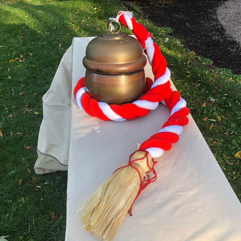 Japanese Antique Shinto Suzu Temple Bell Set Four '4' and Rope Handle ...