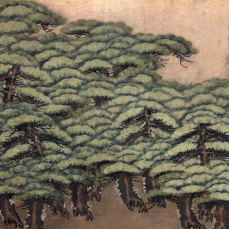 Japanese Antique Six-Panel Folding Screen Hamatsu, Clouds and Pines ...