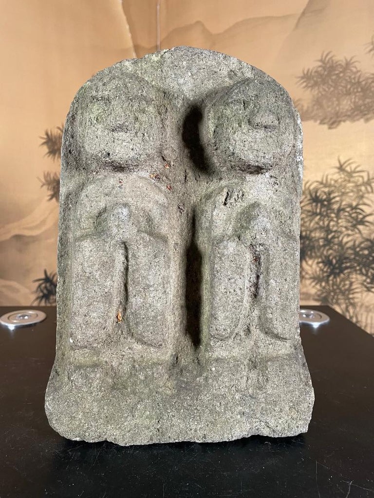 Japanese Antique Stone Protector Figure Double Jizo Buddha For Sale at ...