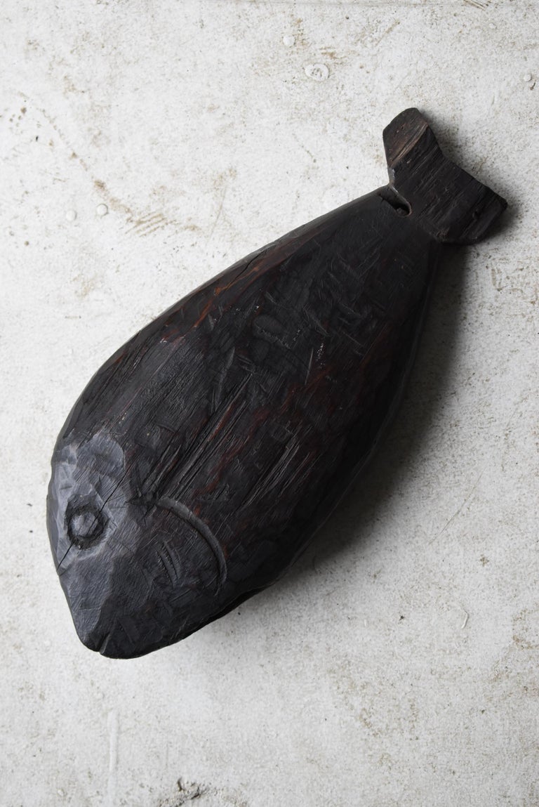 Japanese Antique Wood Carving Fish 1860s-1900s / Mingei Figurine Object ...