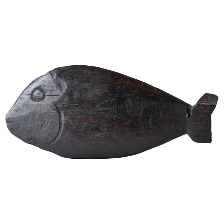Japanese Antique Wood Carving Fish 1860s-1900s / Mingei Figurine Object ...