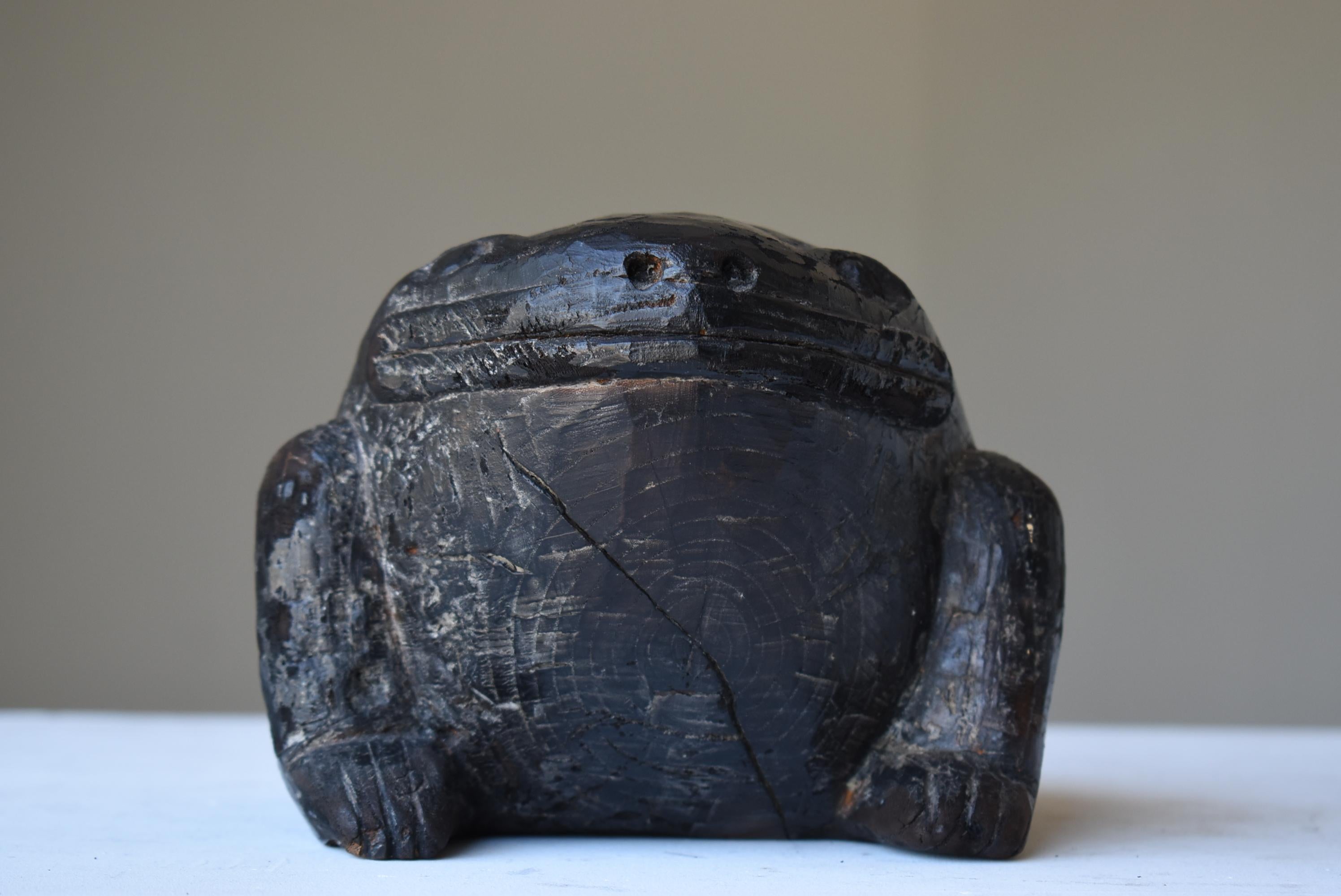 Japanese Antique Wood Carving Frog 1860s-1920s/Figurine Mingei Object ...
