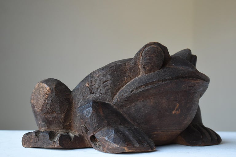 Japanese Antique Wood Carving Frog 1900s-1930s/Folk Art Mingei Wabisabi ...