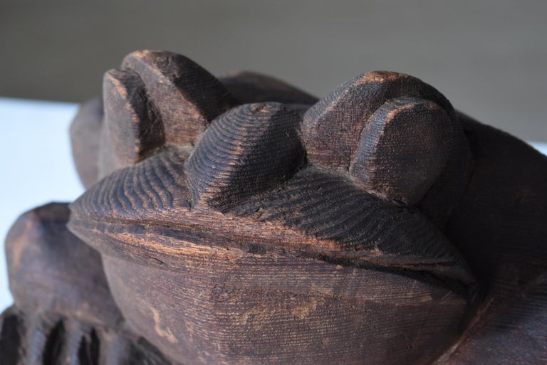 Japanese Antique Wood Carving Frog 1900s-1930s/Folk Art Mingei Wabisabi ...