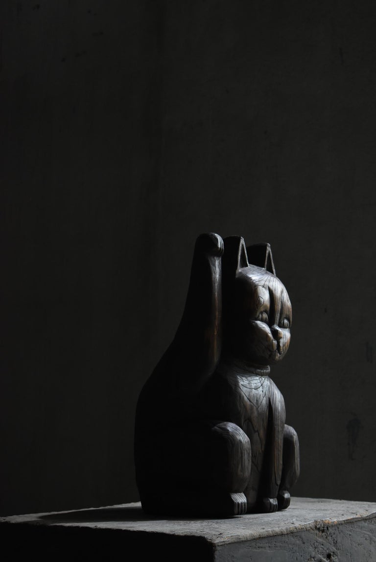 Japanese antique Wood Carving large Maneki Neko 1900s-1940s/Beckoning ...