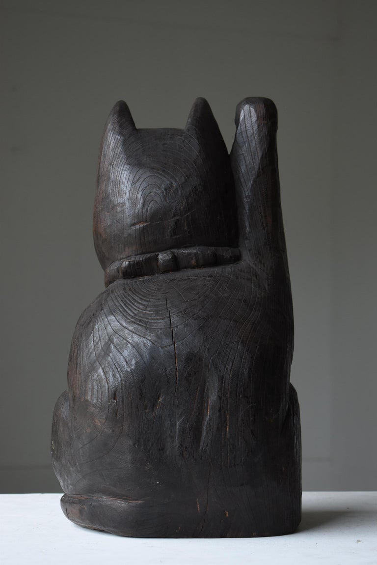 Japanese antique Wood Carving large Maneki Neko 1900s-1940s/Beckoning ...