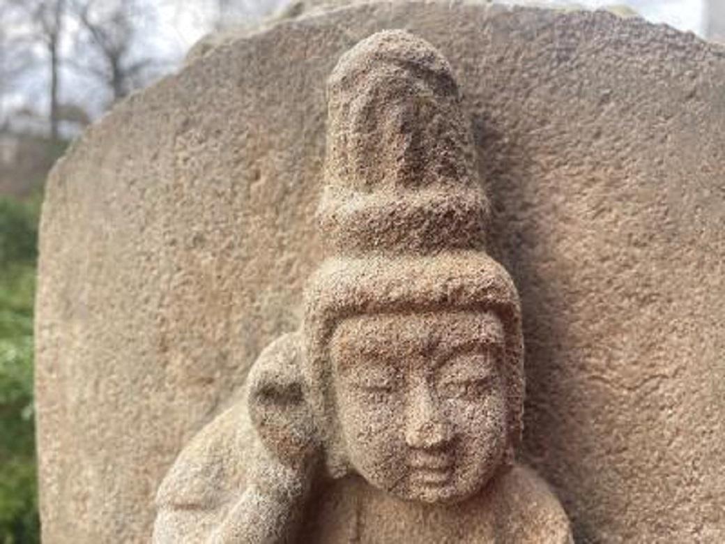 Japanese Antique Stone Garden Kanon Guan Yin in Royal Ease at 1stDibs