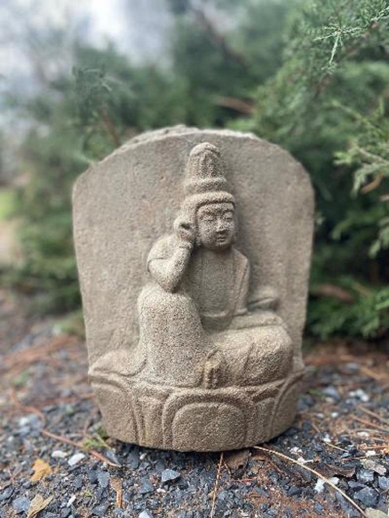 Japanese Antique Stone Garden Kanon Guan Yin in Royal Ease at 1stDibs