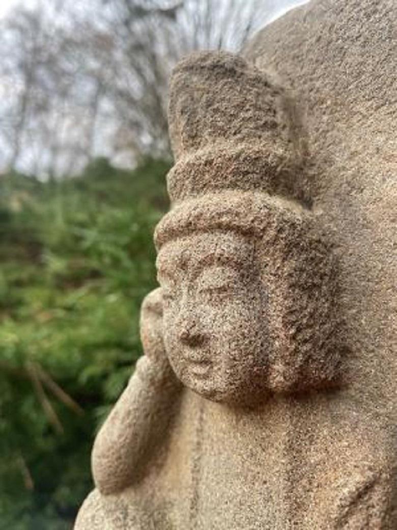Japanese Antique Stone Garden Kanon Guan Yin in Royal Ease at 1stDibs