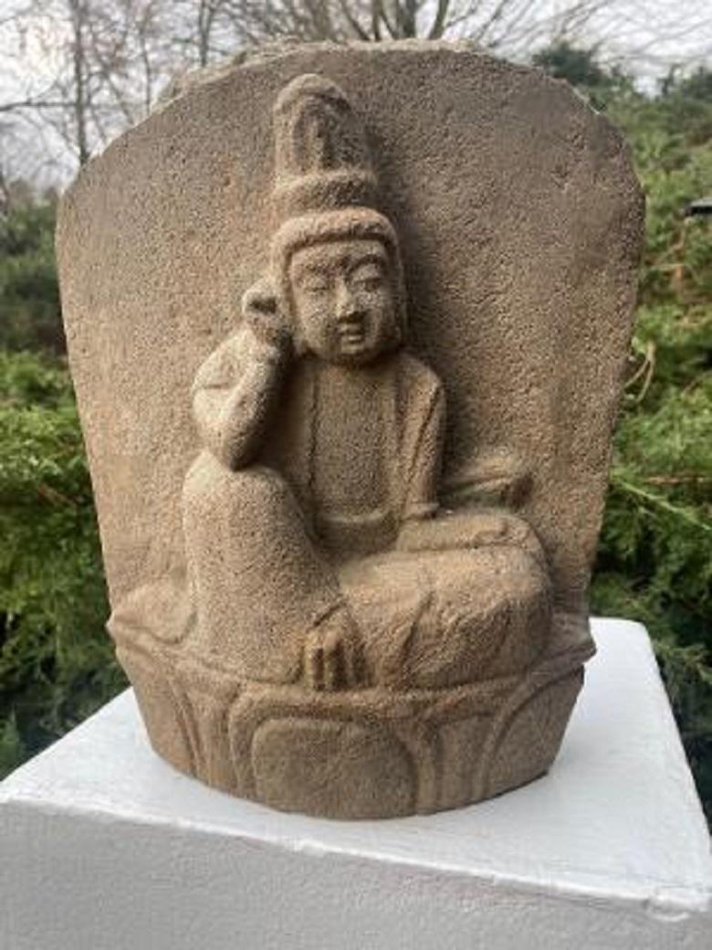 Japanese Antique Stone Garden Kanon Guan Yin in Royal Ease at 1stDibs