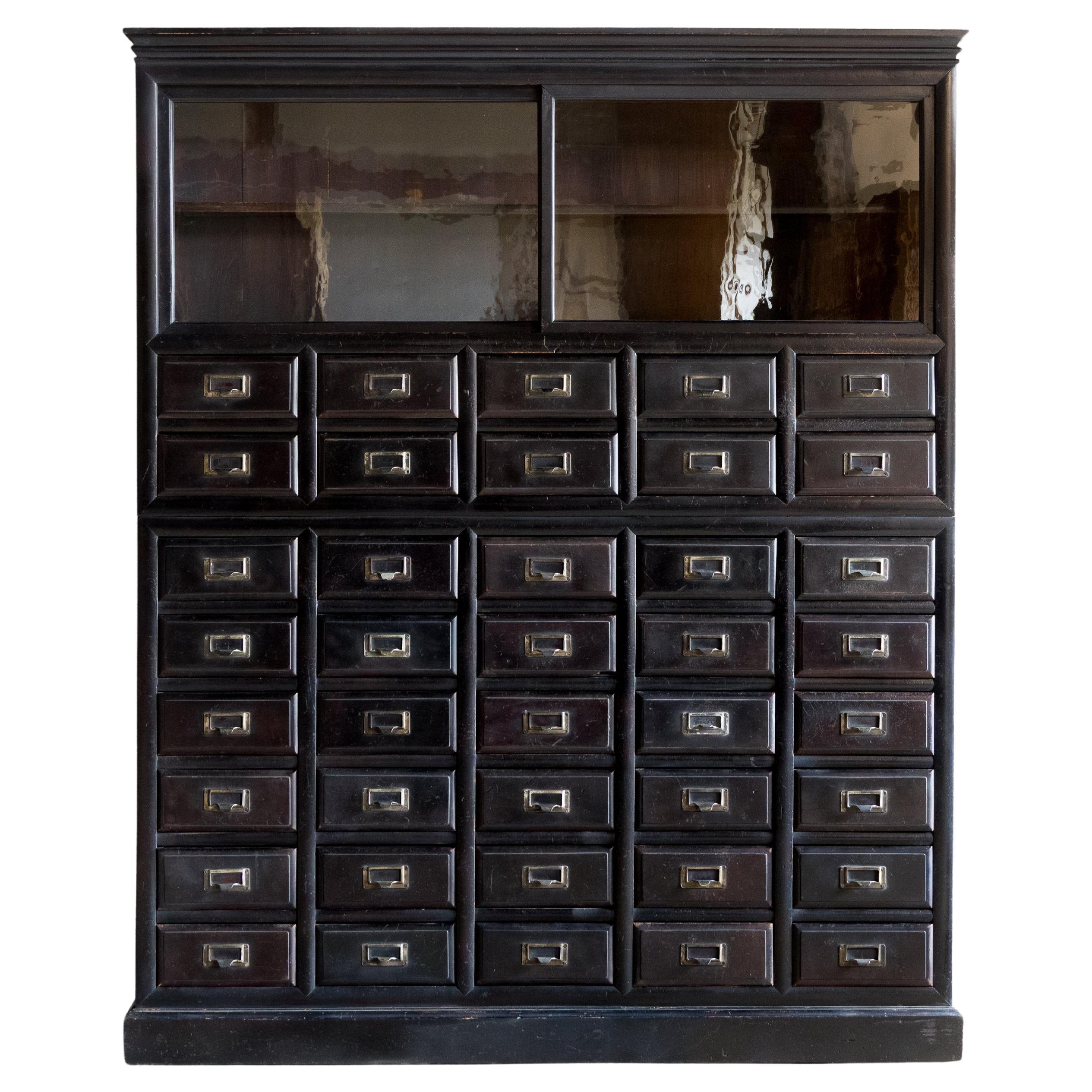 Large Japanese Antique Apothecary Cabinet, Kusuri-Dansu with Glass ...