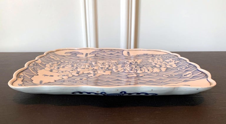 Japanese Arita Blue and White Ceramic Map Plate at 1stDibs