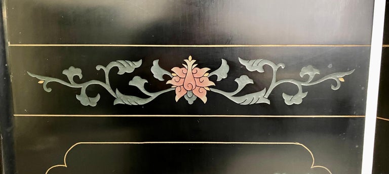 Japanese Asian Black Lacquered 4 Panel Room Divider or Screen with ...