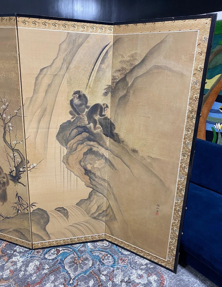 Japanese Asian Large Edo Six-Panel Folding Byobu Screen Landscape ...