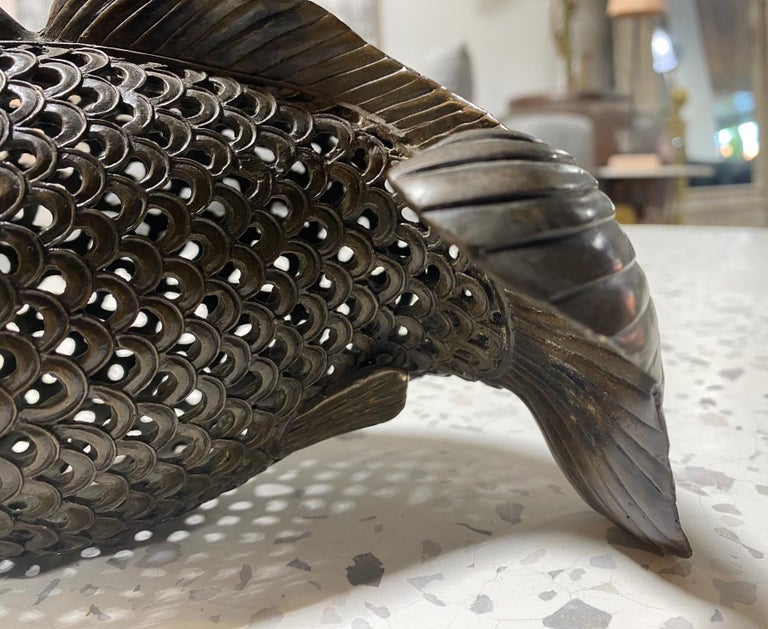 Japanese Asian Showa Period Bronze Koi Fish Sculpture For Sale at 1stDibs