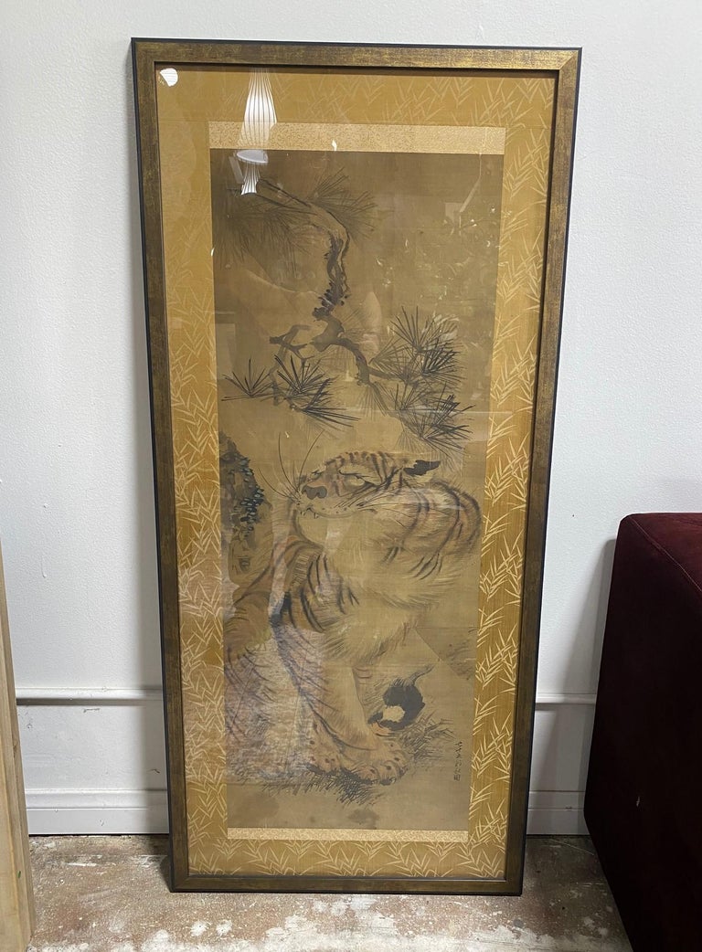 Japanese Asian Signed Edo Period Framed Hand Painted Tiger Scroll at ...