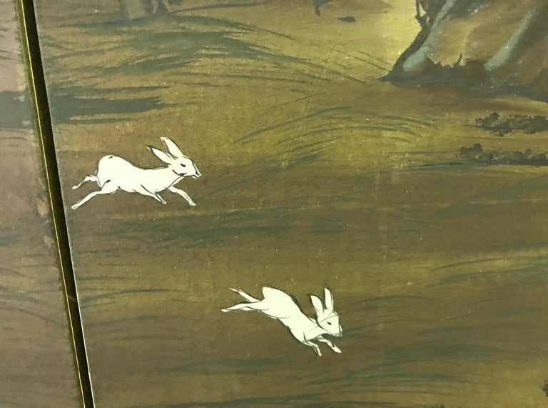 Japanese Asian Signed Four-Panel Folding Byobu Screen Landscape Hunting ...