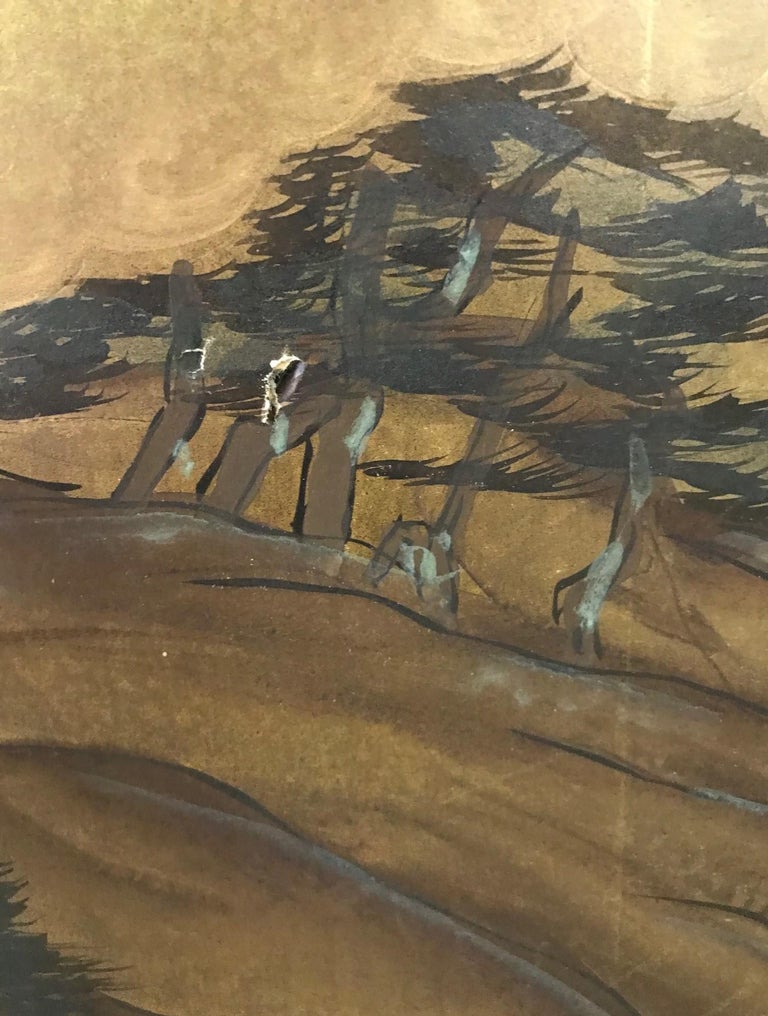 Japanese Asian Signed Four-Panel Folding Byobu Screen Landscape Hunting ...