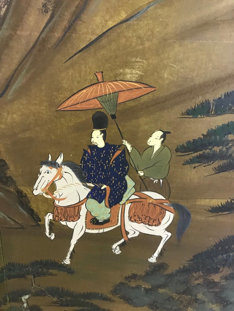 Japanese Asian Signed Four-Panel Folding Byobu Screen Landscape Hunting ...